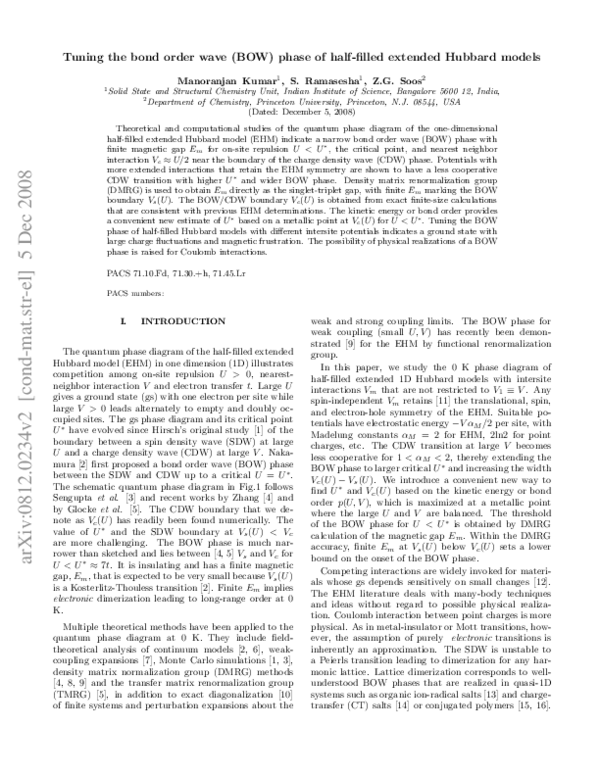 (PDF) Tuning the bond-order wave phase in the half-filled extended Hubbard model