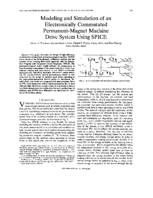 (PDF) Modeling and simulation of an electronically commutated permanent-magnet machine drive ...