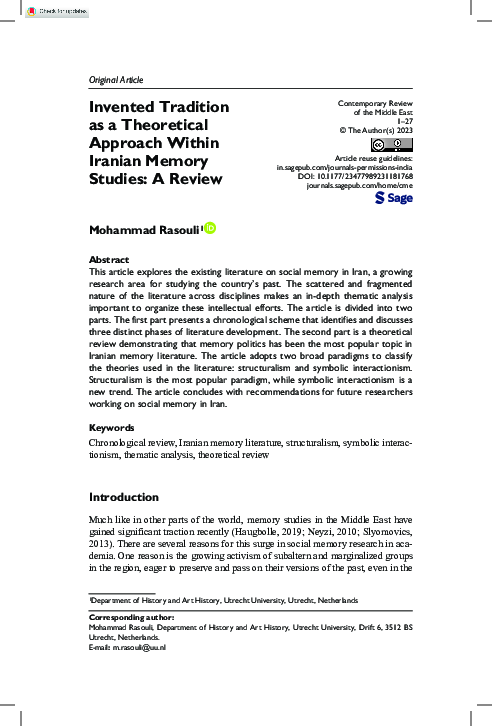(PDF) Invented Tradition as a Theoretical Approach within Iranian ...