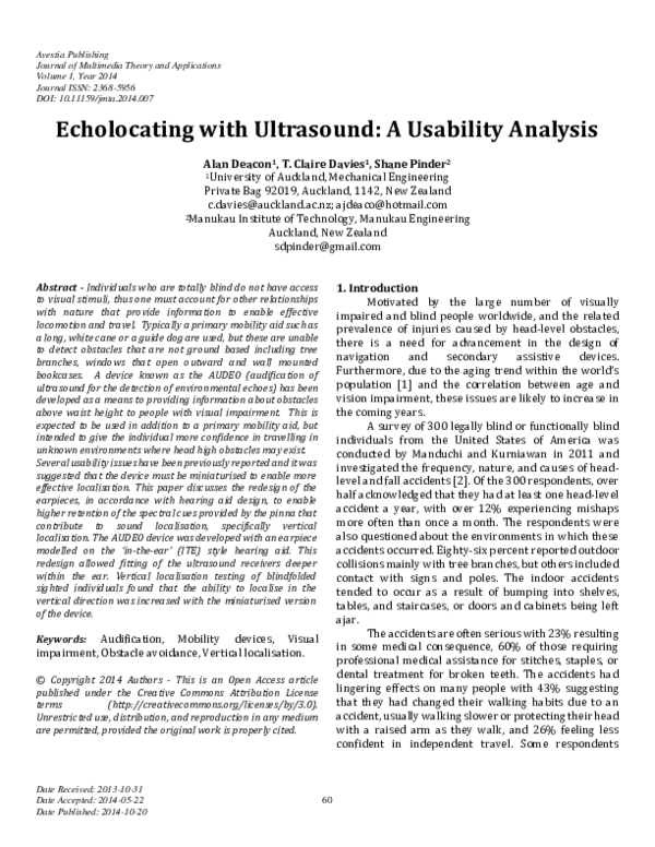 (PDF) Echolocating with Ultrasound: A Usability Analysis