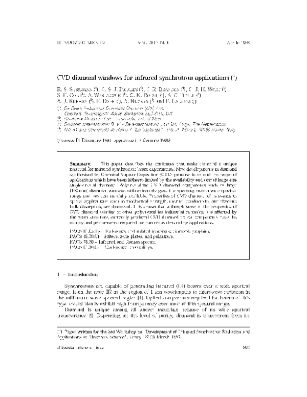 (PDF) CVD diamond windows for infrared synchrotron applications