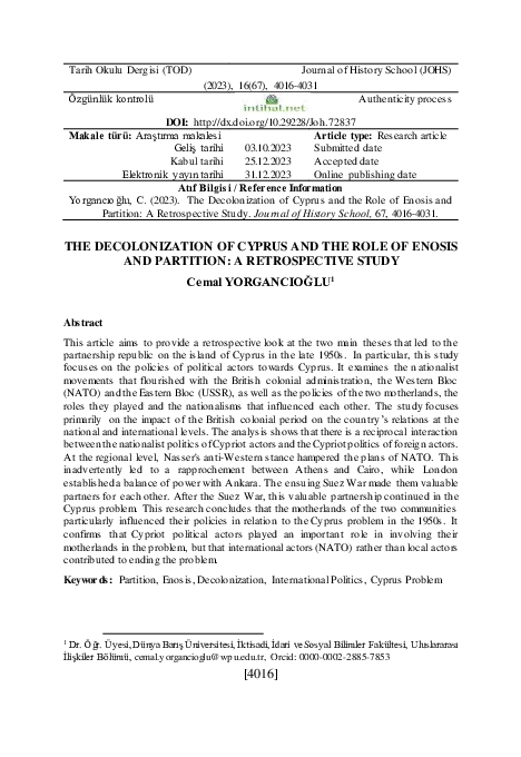 (PDF) The decolonization of Cyprus and the role of Enosis and Partition ...