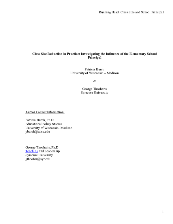 (PDF) Class Size Reduction in Practice