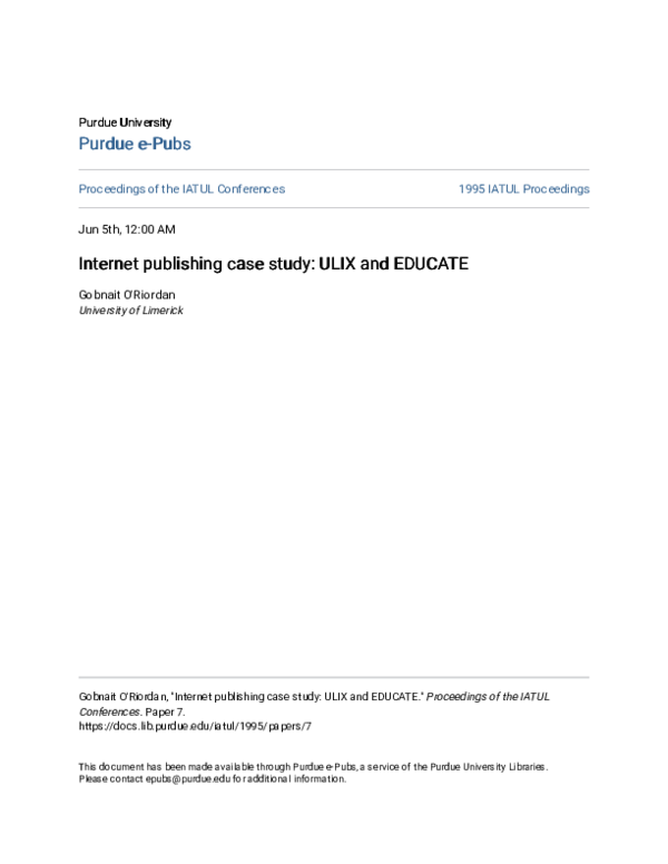 (PDF) Internet publishing case study: ULIX and EDUCATE
