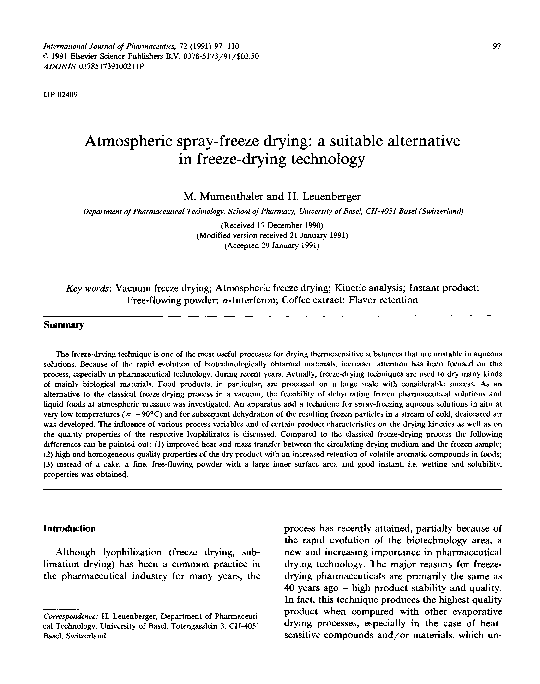 (PDF) Atmospheric spray-freeze drying: a suitable alternative in freeze-drying technology