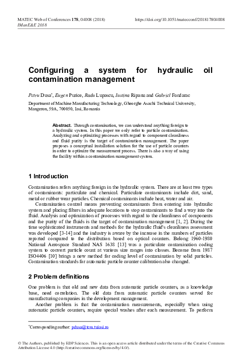 (PDF) Configuring a system for hydraulic oil contamination management