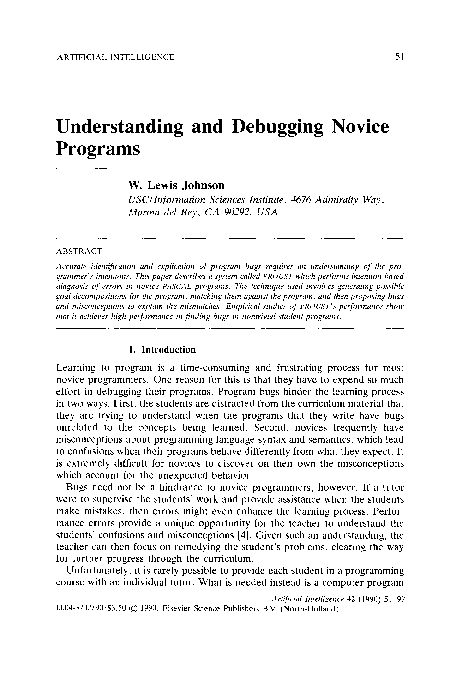 (PDF) Understanding and debugging novice programs
