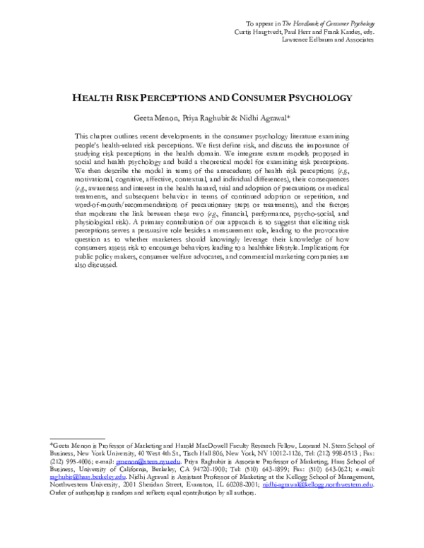 (PDF) Health Risk Perceptions and Consumer Psychology