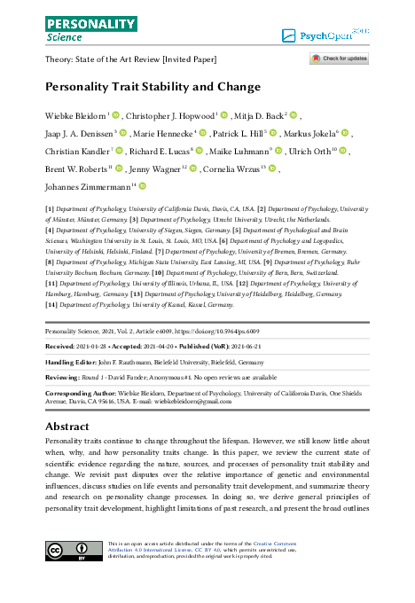(PDF) Personality trait stability and change