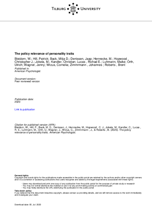 (PDF) The Policy Relevance of Personality Traits