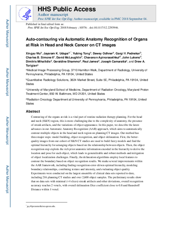 (PDF) Auto-contouring via Automatic Anatomy Recognition of Organs at ...