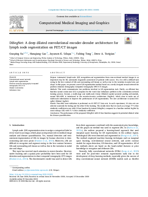 Pdf Disegnet A Deep Dilated Convolutional Encoder Decoder Architecture For Lymph Node 