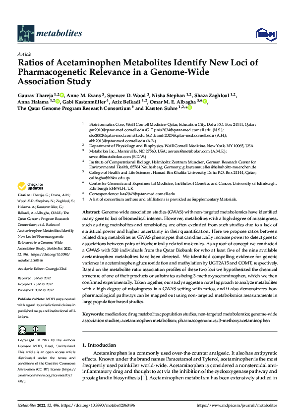 (PDF) Ratios of Acetaminophen Metabolites Identify New Loci of ...