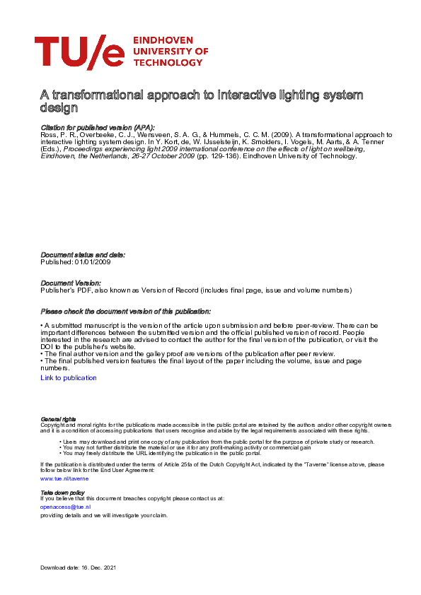 (PDF) A transformational approach to interactive lighting system design