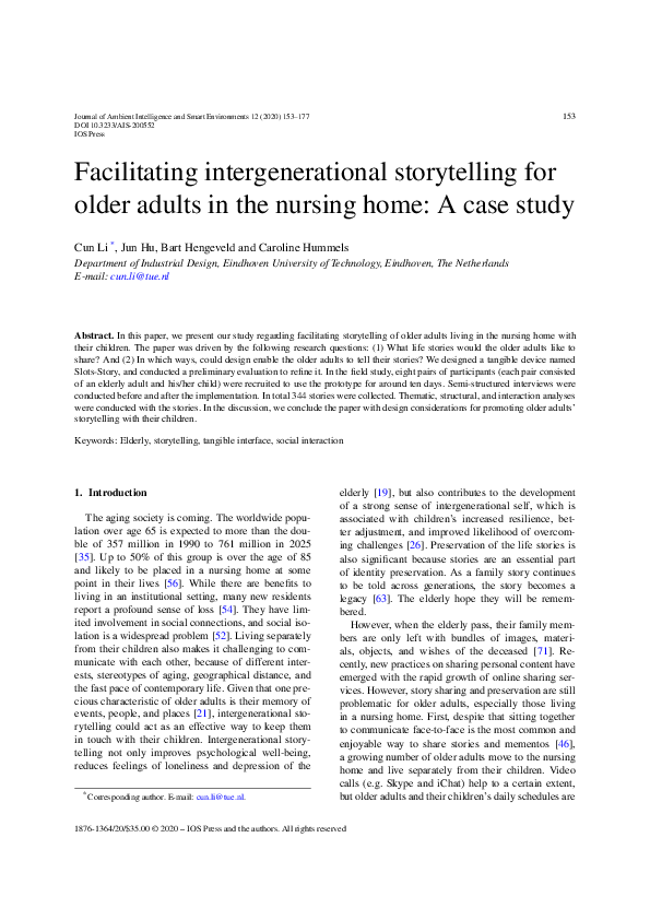 (PDF) Facilitating intergenerational storytelling for older adults in the nursing home: A case study