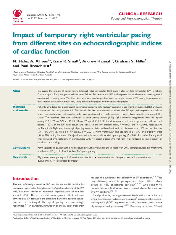 (PDF) Impact of temporary right ventricular pacing from different sites ...