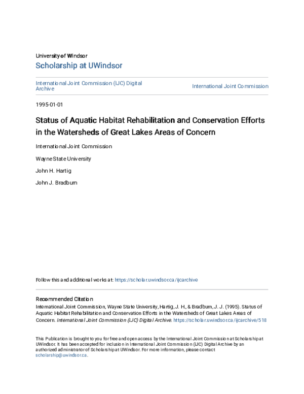 (PDF) Status of Aquatic Habitat Rehabilitation and Conservation Efforts ...