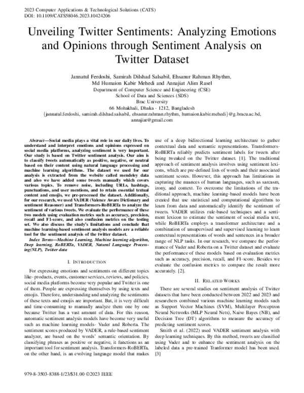 (PDF) Unveiling Twitter Sentiments: Analyzing Emotions and Opinions through Sentiment Analysis ...
