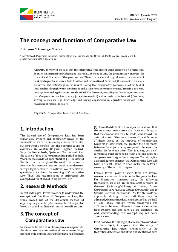 (PDF) The concept and functions of Comparative Law