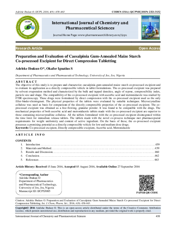 (PDF) Preparation and Evaluation of Caesalpinia Gum-Annealed Maize ...