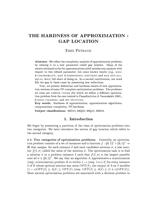 (PDF) The hardness of approximation: Gap location