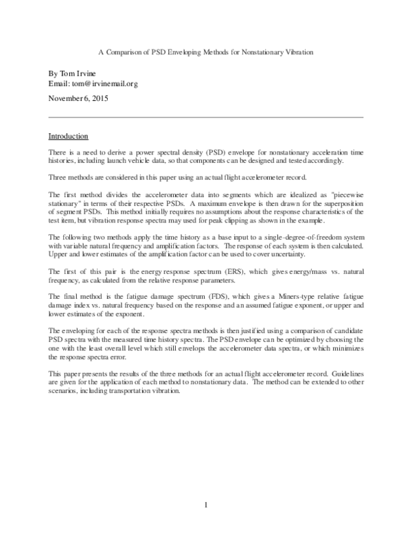(PDF) A Comparison of PSD Enveloping Methods for Nonstationary Vibration