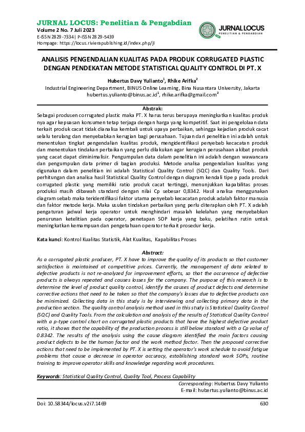 (PDF) Analisis Pengendalian Kualitas Pada Produk Corrugated Plastic ...