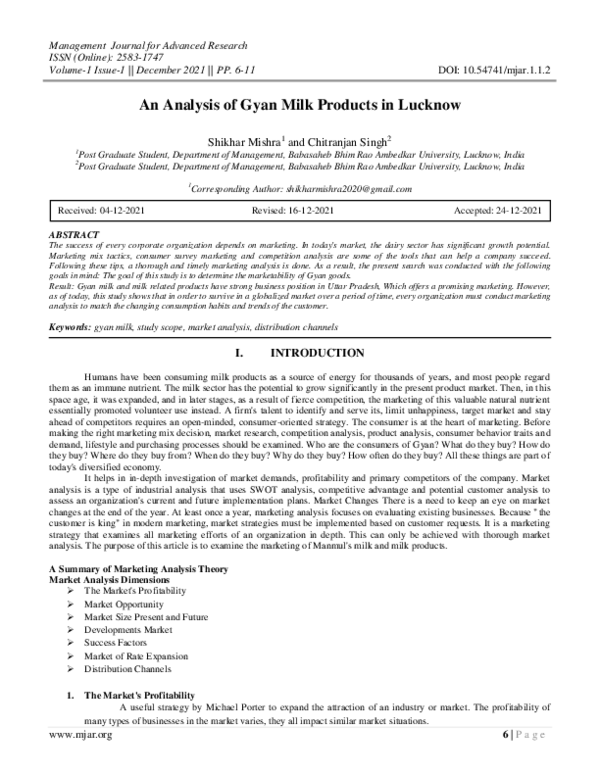 (PDF) An Analysis of Gyan Milk Products in Lucknow