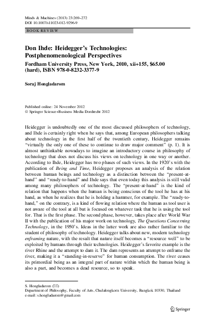 (PDF) Don Ihde: Heidegger’s Technologies: Postphenomenological Perspectives