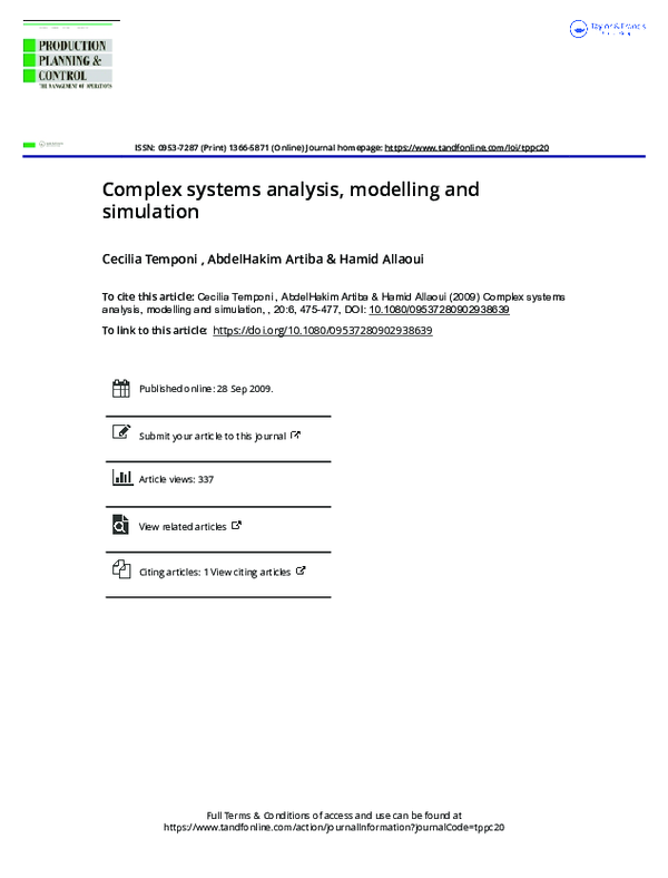(PDF) Complex systems analysis, modelling and simulation