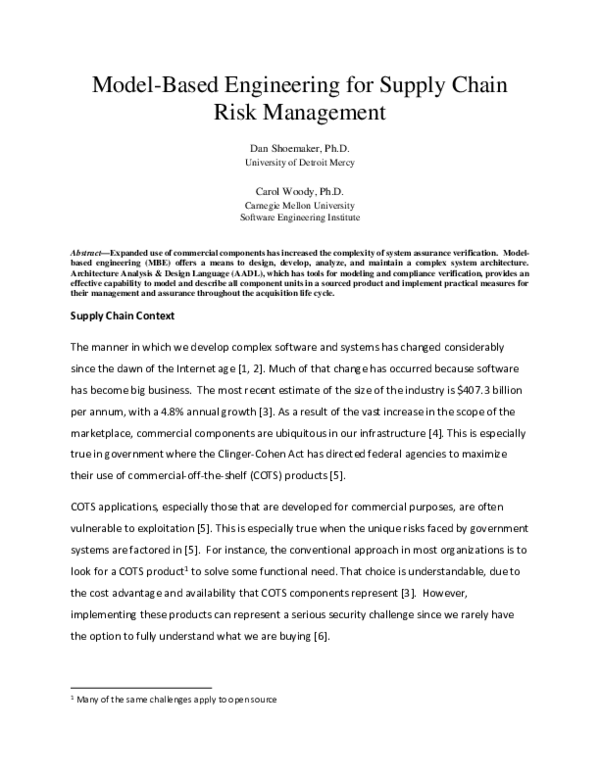(PDF) Model-Based Engineering for Supply Chain Risk Management