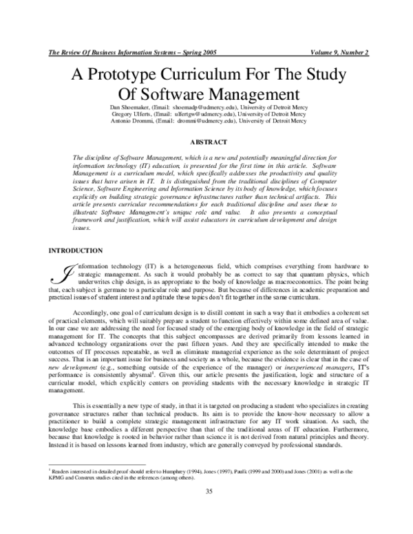 (PDF) A Prototype Curriculum For The Study Of Software Management | Dan ...