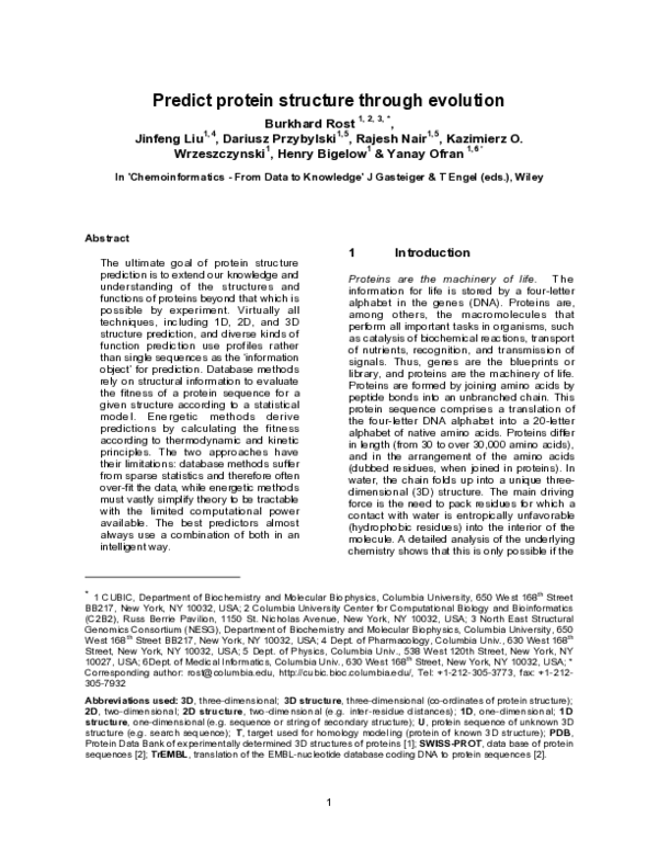 (PDF) Prediction of Protein Structure Through Evolution