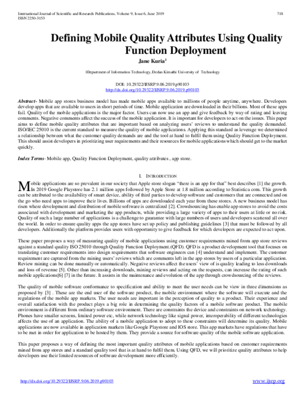 (PDF) Defining Mobile Quality Attributes Using Quality Function Deployment