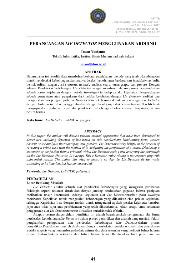 (PDF) Perancangan Lie Detector Menggunakan Arduino
