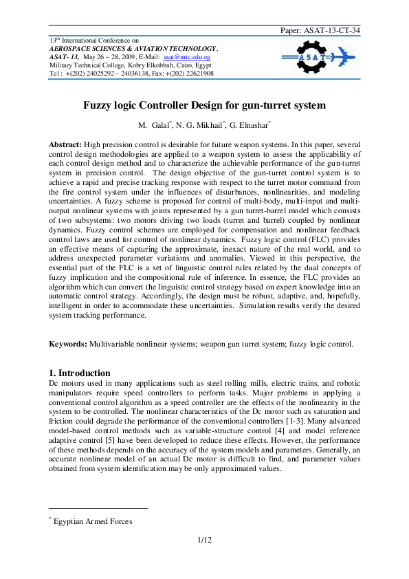 (PDF) Fuzzy logic Controller Design for gun-turret system