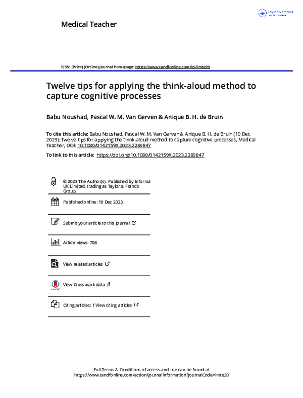 (PDF) Twelve tips for applying the think-aloud method to capture cognitive processes