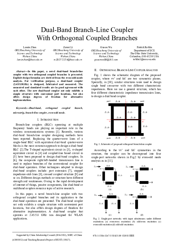 (PDF) Dual-band branch-line coupler with orthogonal coupled branches
