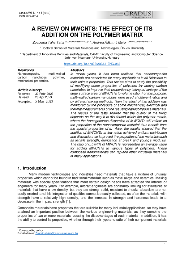 (PDF) A review on MWCNTS: the effect of its addition on the polymer matrix (PDF) A review on MWCNTS: the effect of its addition on the polymer matrix
