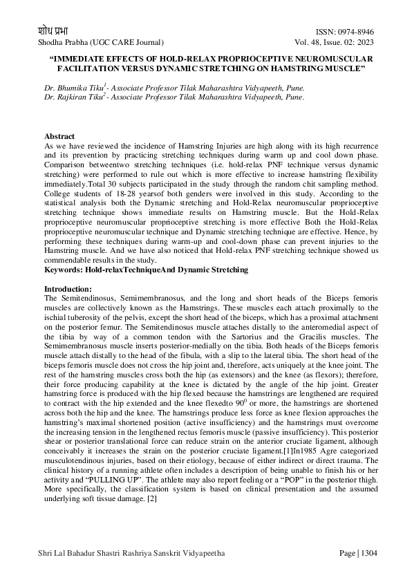 (PDF) "IMMEDIATE EFFECTS OF HOLD-RELAX PROPRIOCEPTIVE NEUROMUSCULAR FACILITATION VERSUS DYNAMIC ...