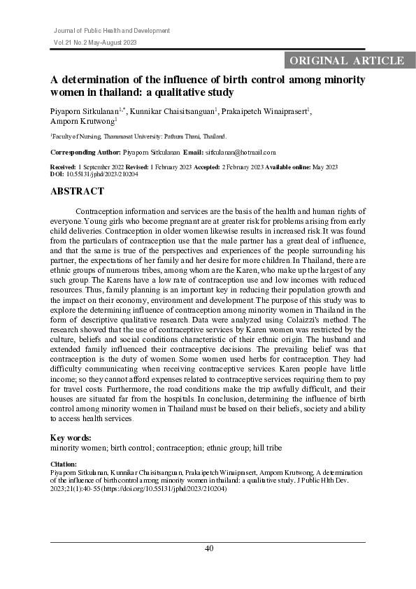 Pdf A Determination Of The Influence Of Birth Control Among Minority