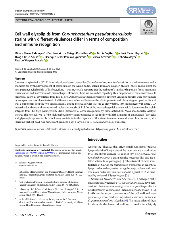 (PDF) Cell wall glycolipids from Corynebacterium pseudotuberculosis ...