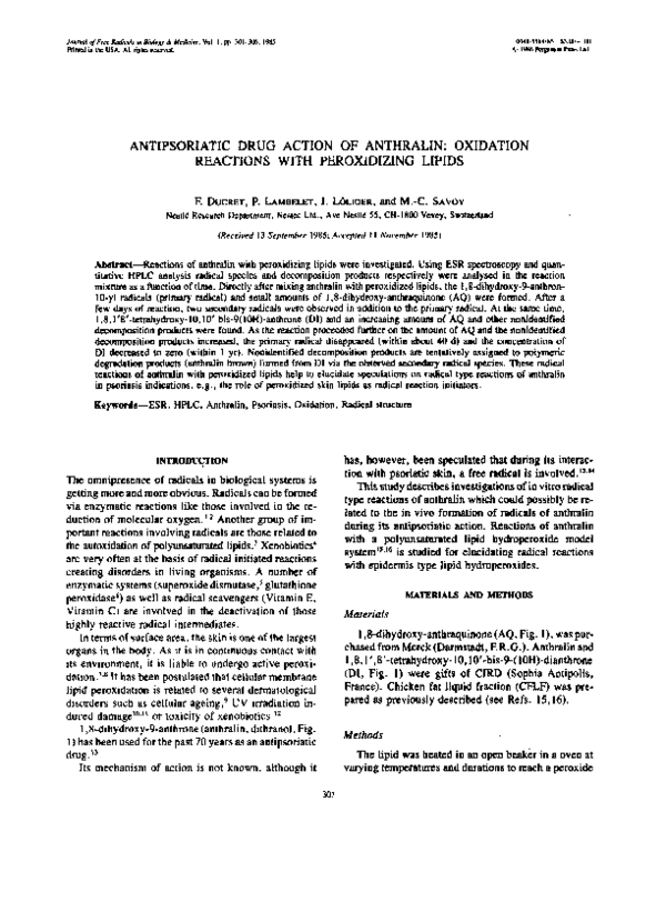 (PDF) Antipsoriatic drug action of anthralin: Oxidation reactions with ...