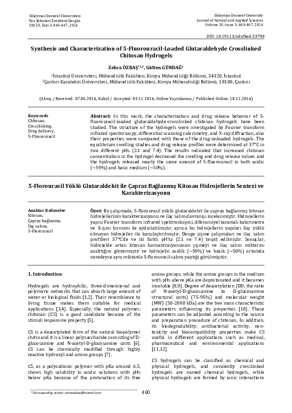 (PDF) Synthesis and Characterization of 5-Fluorouracil-Loaded Glutaraldehyde Crosslinked ...