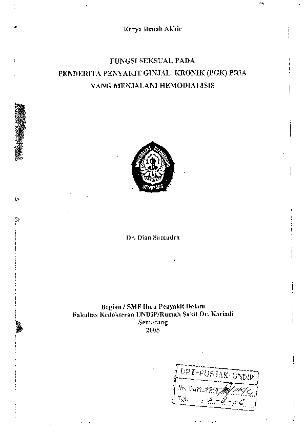 (PDF) Fungsi Seksual Pada Penderita Penyakit Ginjal Kronik (PGK) Pria Yang Menjalani Hemodialisis