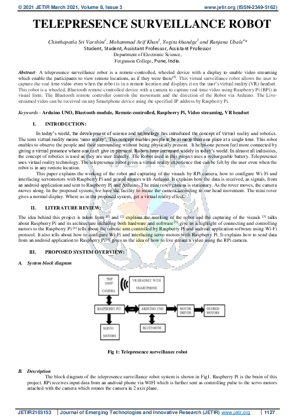 (PDF) Telepresence Surveillance Robot Using Raspberry Pi