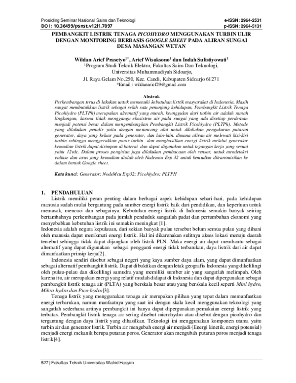 (PDF) Pembangkit Listrik Tenaga Picohydro Menggunakan Turbin Ulir ...