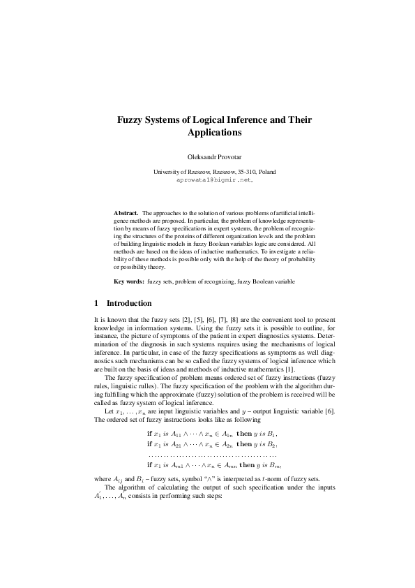 (PDF) Fuzzy Systems of Logical Inference and Their Applications