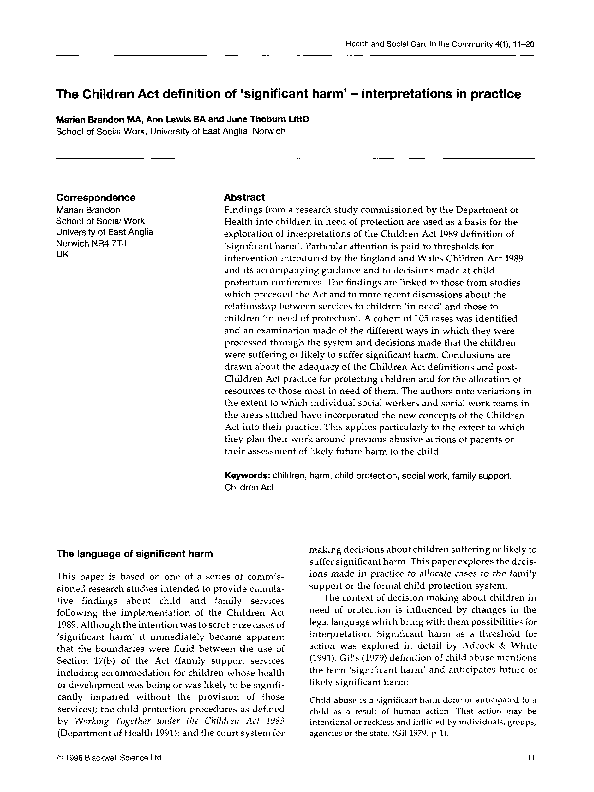 (PDF) The Children Act definition of ‘significant harm’-interpretations ...