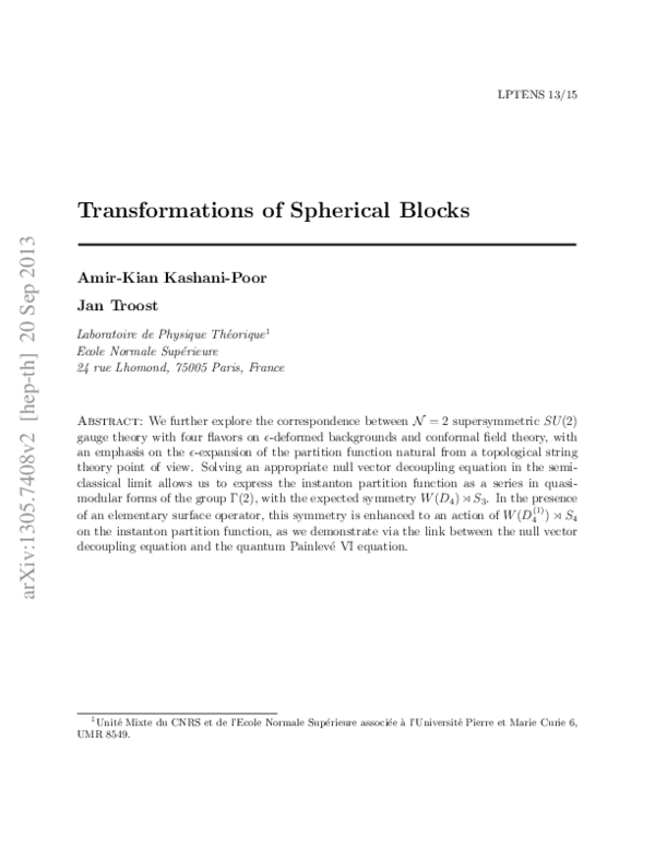 (PDF) Transformations of Spherical Blocks